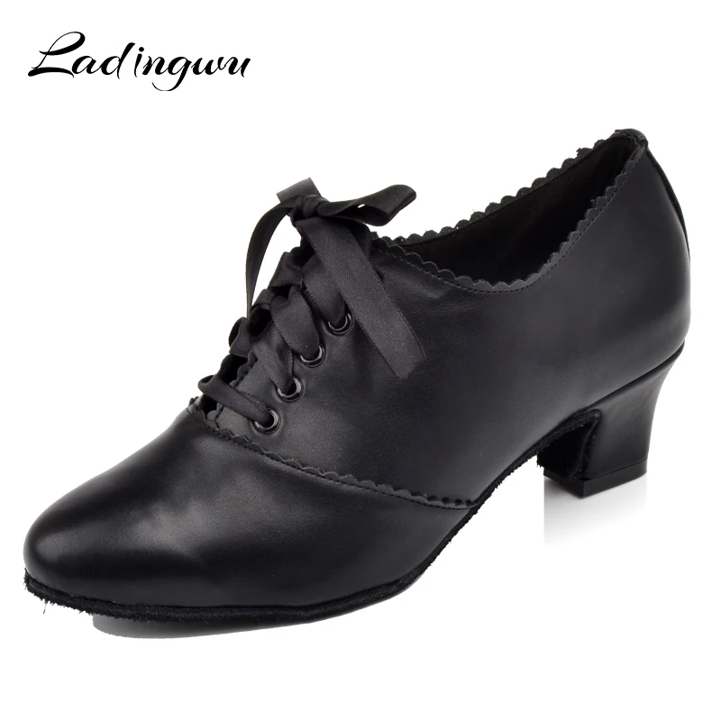 Ladingwu Black Latin Women Dance Shoes Microfiber Synthetic Leather
