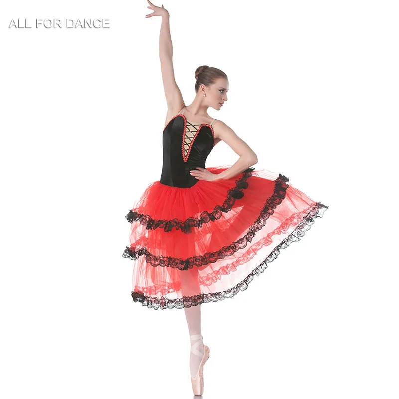 Red Spanish Long Ballet Tutu Black Velvet Black Top Bodice Ballet ...