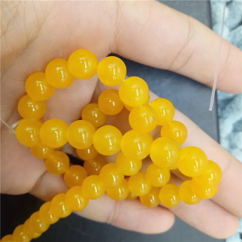 Contas de pedra amarelas 6/8/10/12mm, formato redondo, pedra natural ...