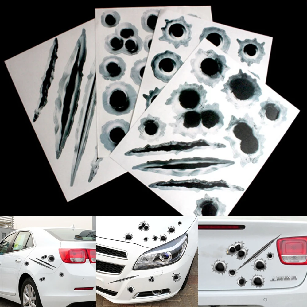 1 Sheet 3D Bullet Hole Car Stickers Funny Waterproof Body Side Decal ...