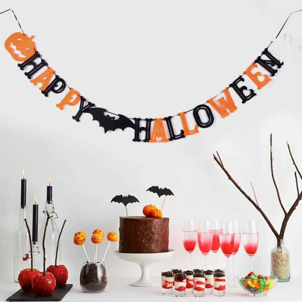 Orange-and-Black-Felt-Happy-Halloween-Banner-Bunting-Garland-with-Bat ...