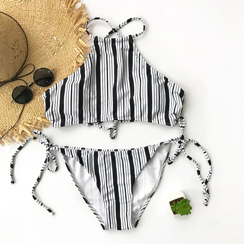 Cupshe Cool Zephyr Stripe Bikini Set Women Summer Sexy Swimsuit Ladies