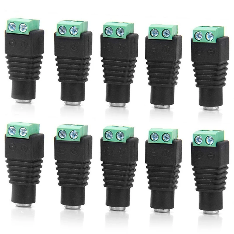 10pcs Dc Plug Cctv Camera 5.5mm X 2.1mm Dc Power Cable Female Plug ...