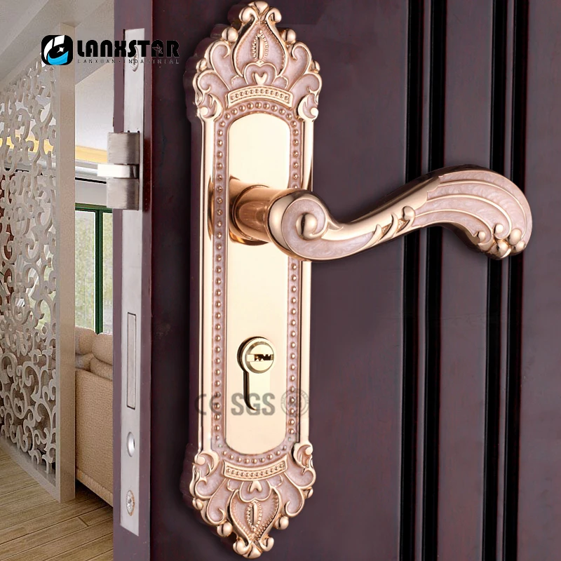 Luxury Computer Design European Antique Handle Lock Solid Wooden Door ...