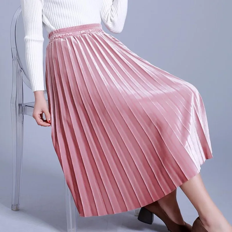 Autumn And Winter Velvet Skirts Pleated In The Long Section Of The Skirt Was Thin Waist 2017