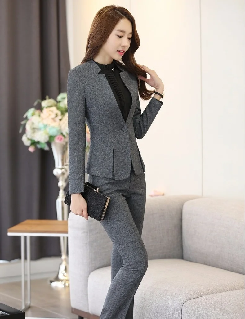 Ladies Grey Blazer Women Business Suits Formal Office Suits Work Wear ...