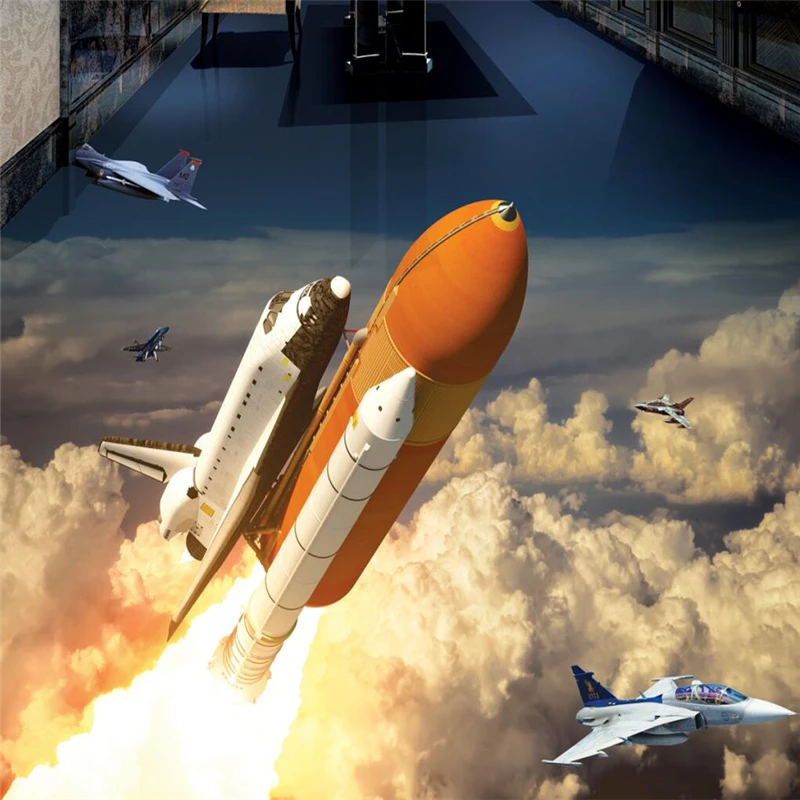 beibehang-floor-wallpaper-rocket-launcher-earth-3d-bathroom-living-room ...