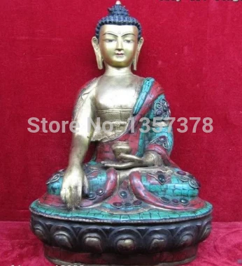 shitou 00494 Tibet Bronze Copper inlay turquoise Red coral ruby beryl ...