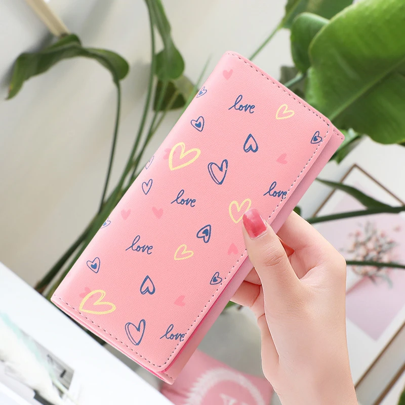 Botusi carteira feminina de couro, longa e fofa, com zíper, feita em ...