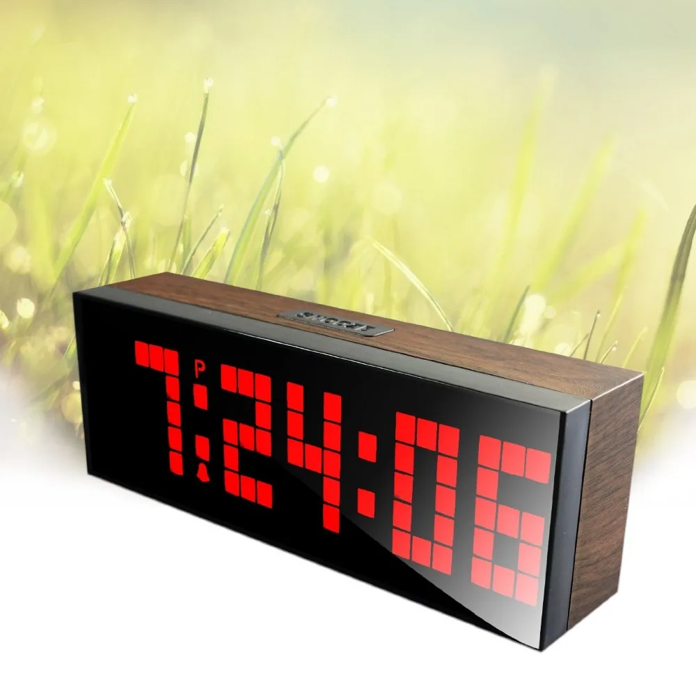Led Wood Grain Digital Clock Large Led Digits Use For Table or Wall ...