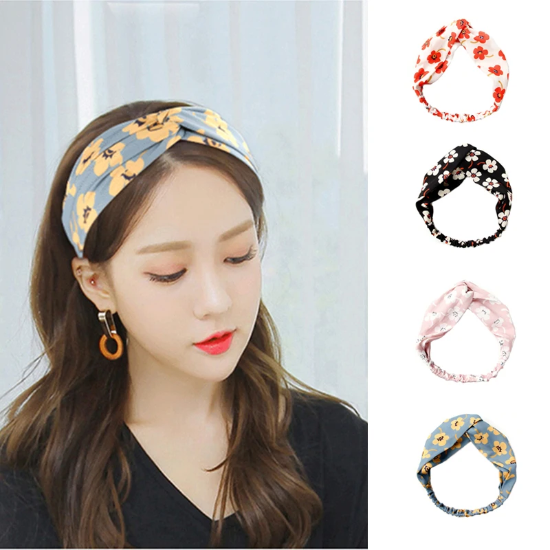 New Women Fashion Flower Elastic Hair Band Ladies Girls Plaid Knotted