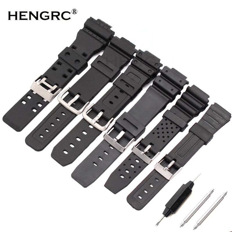 Watchband Silicone Rubber Band Men Sports Diving Black Strap For Casio ...