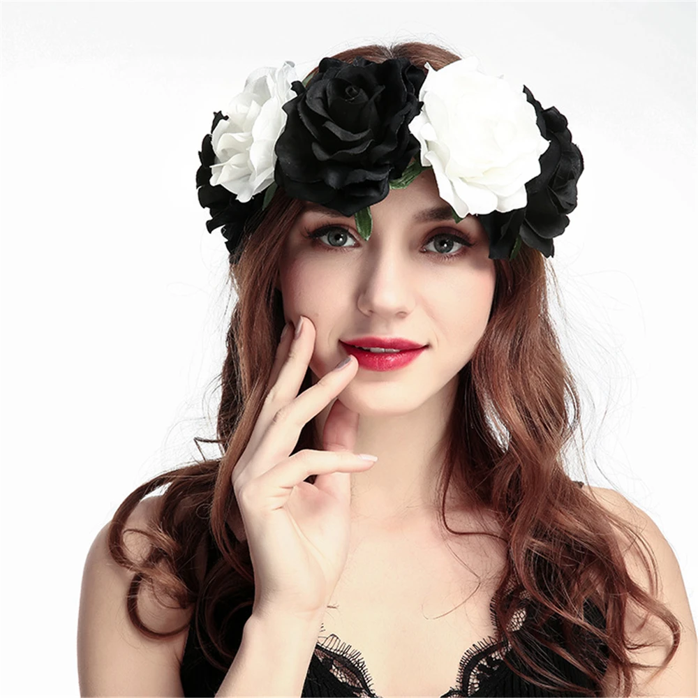 Super Popular Big Rose Flower Headbands Women Girl Fashion Floral Crown Hair Bands With Elastic