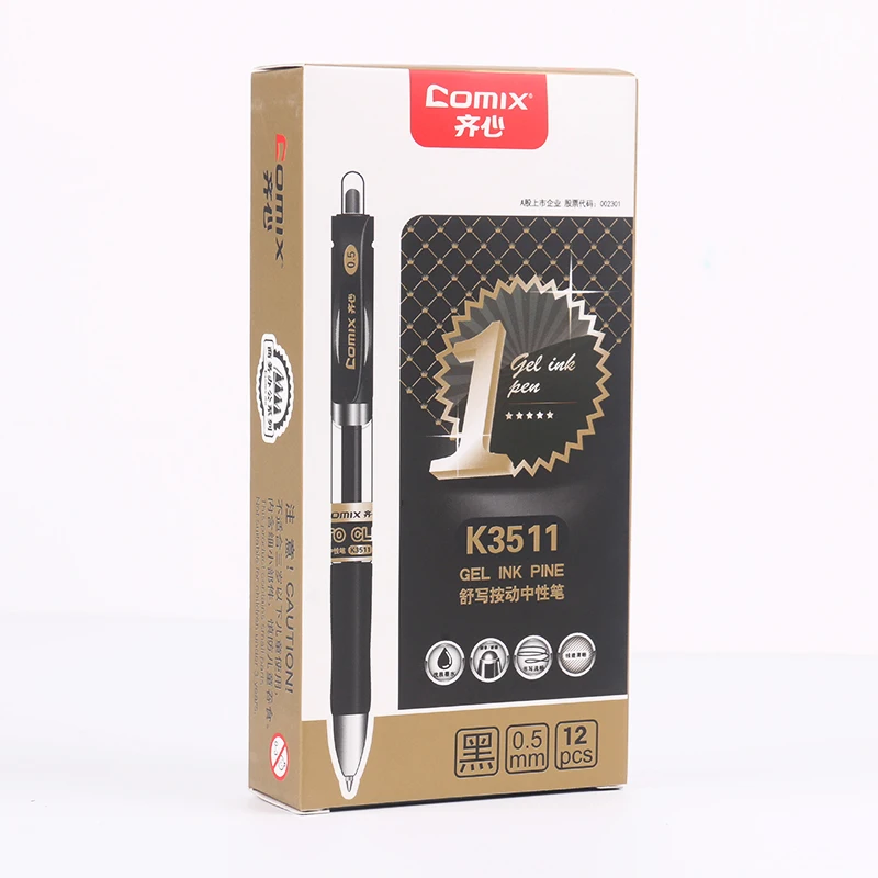 12PCS Comix K3511 Gel Pen Carbon 0.5mm Black Press Gel Pen Signature ...