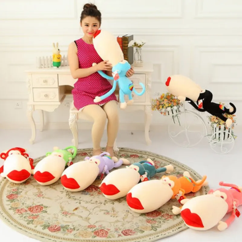 55cm Lovely Big Mouth and Red Lip Monkey Plush Toy Rainbow Monkey Plush ...