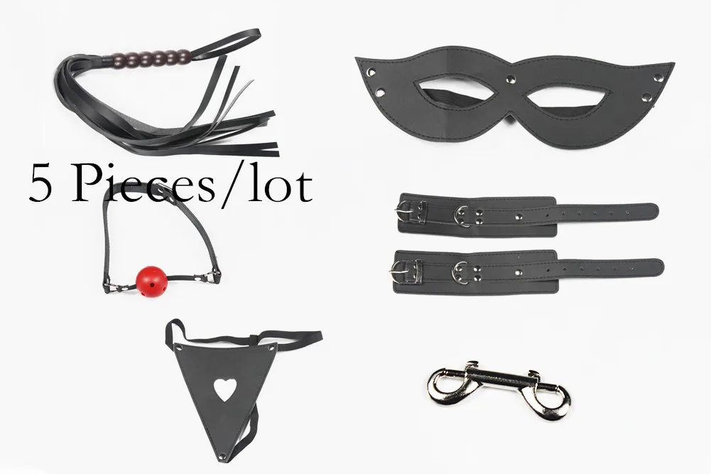 Sex Bondage Kit Set 5 Pcs Sexy Product Set Hand Cuffs Whip Underwear