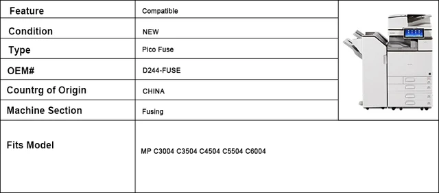 D244-FUSE Pico Fuse For Ricoh MP C3004 C3504 C4504 C5504, 60% OFF