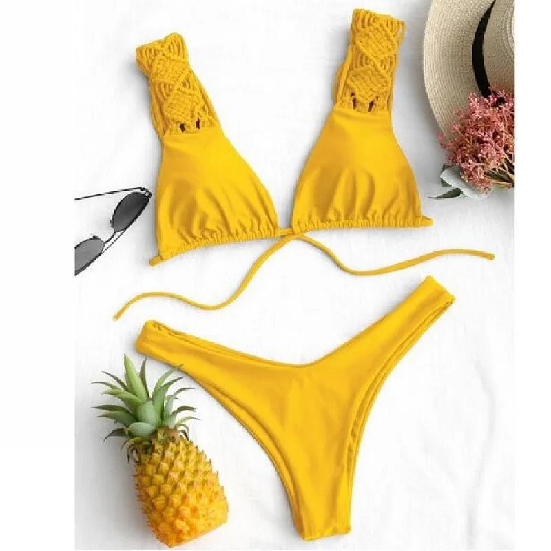 2019 Sexy Ladies Multi Rope Bikinis Push Up Strappy Swimsuit Beach Wear ...