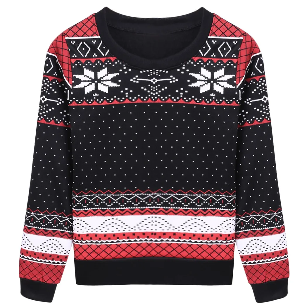 New Women Snowflake Printed Sweatshirt National Style Pullovers Long ...