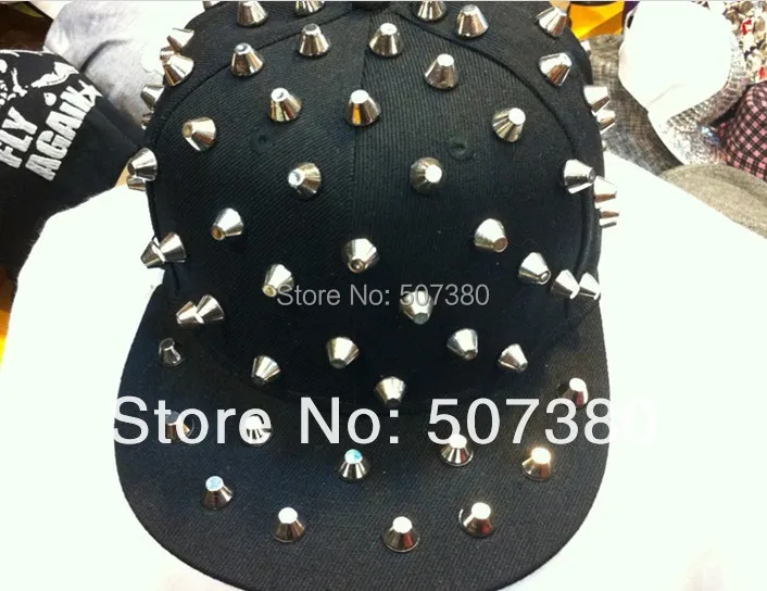 Black Rivet Decorated Cap Studded Cap Punk Hip hop Hat Snapback Rivets ...
