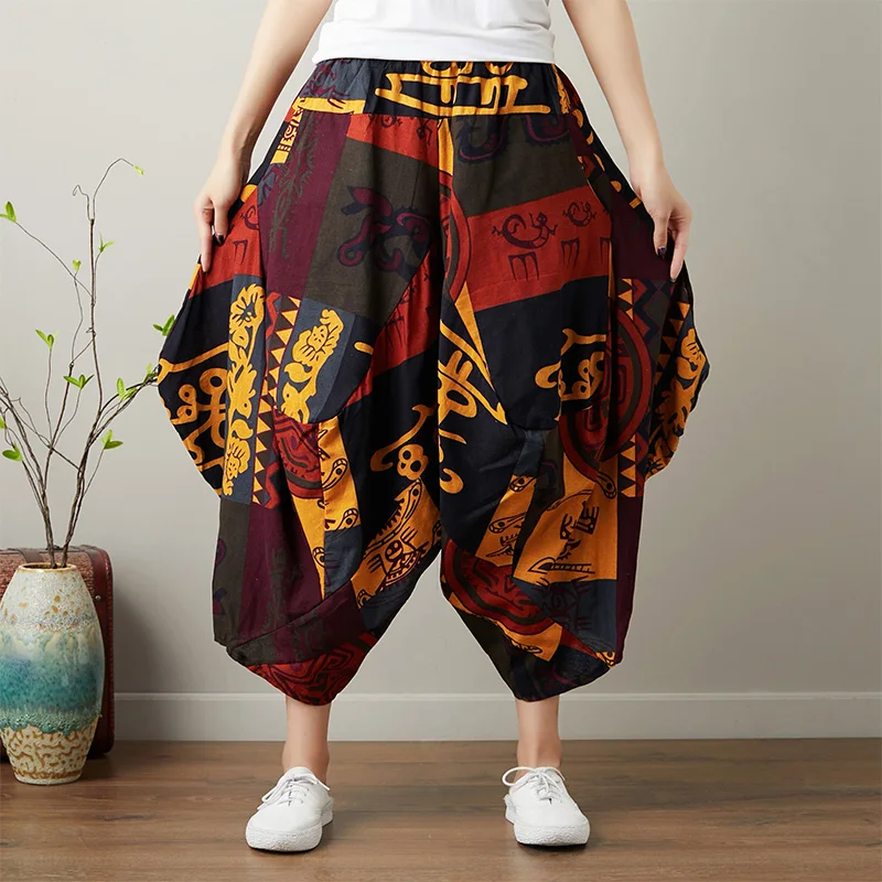 Chinese National Style Trousers 2018 New Women Elastic Waist Floral