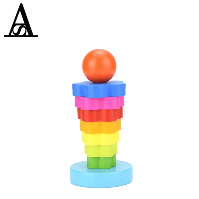 Aitesen Children Rainbow Toys Wooden Puzzle Stacking Ring Tower Toys ...