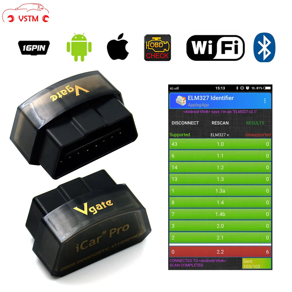 Vgate Icar Pro Elm327 V2.1 Wifi/bluetooth 3.0/4.0 Android Torque App ...