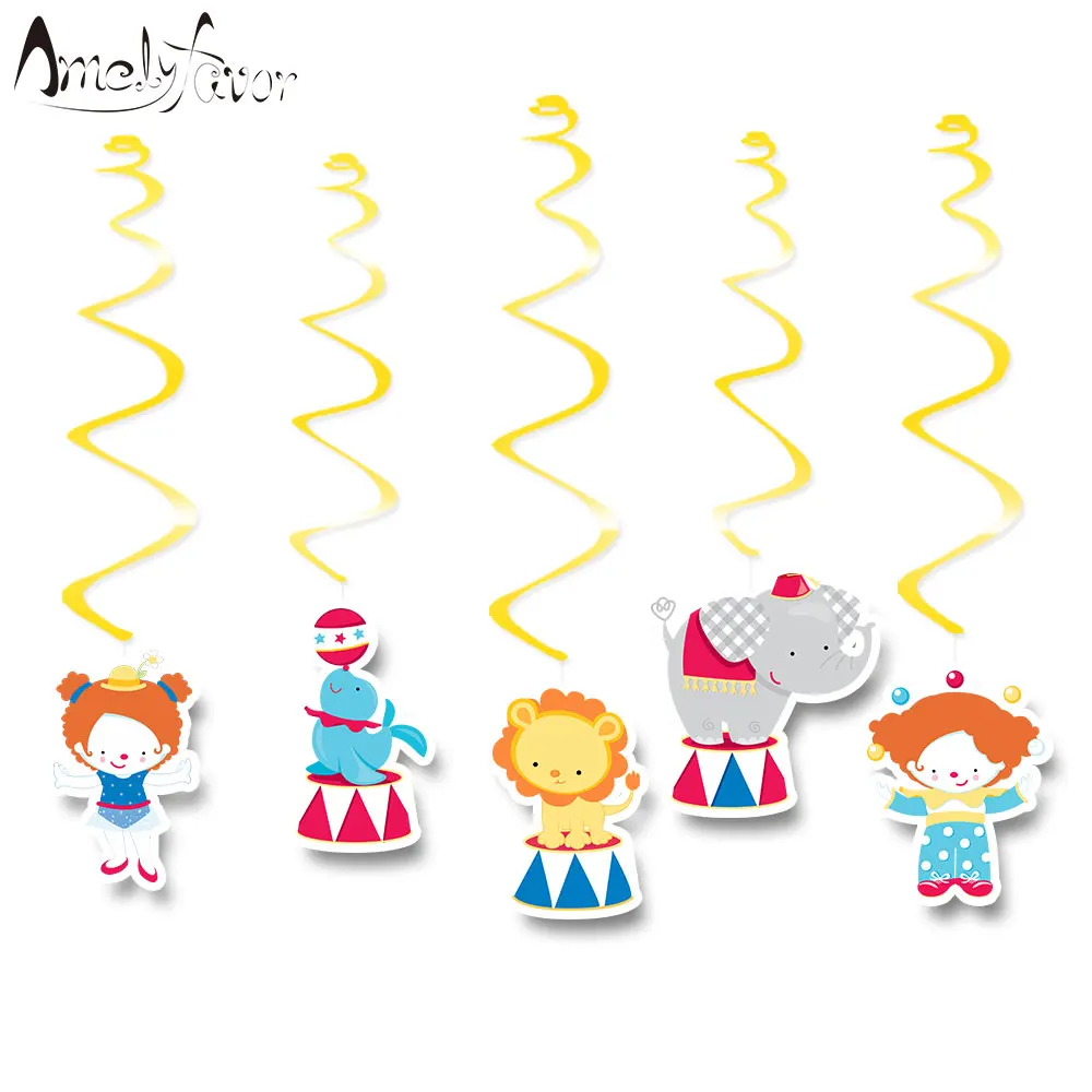 Circus Theme Animals Ceiling Hanging Swirl Decorations Clown Cutout ...