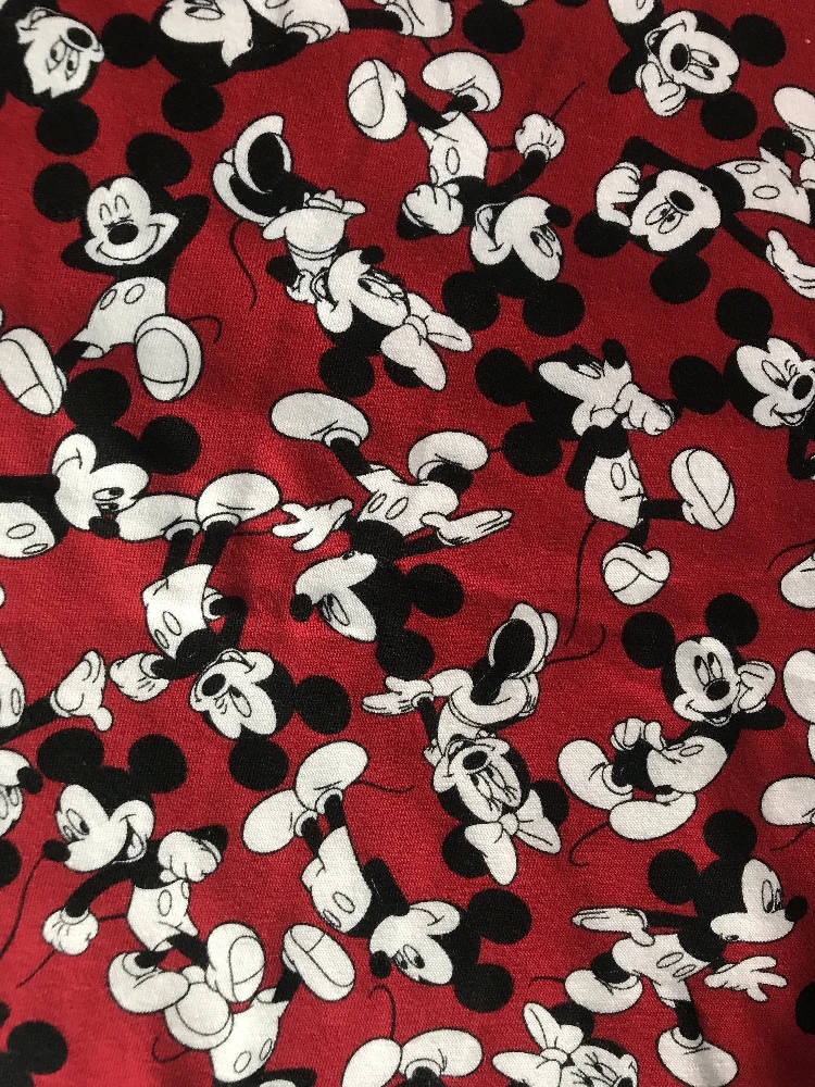 Cute Mickey Mouse Minnie Mouse Red Elasticity Knitted Cotton Fabric For ...