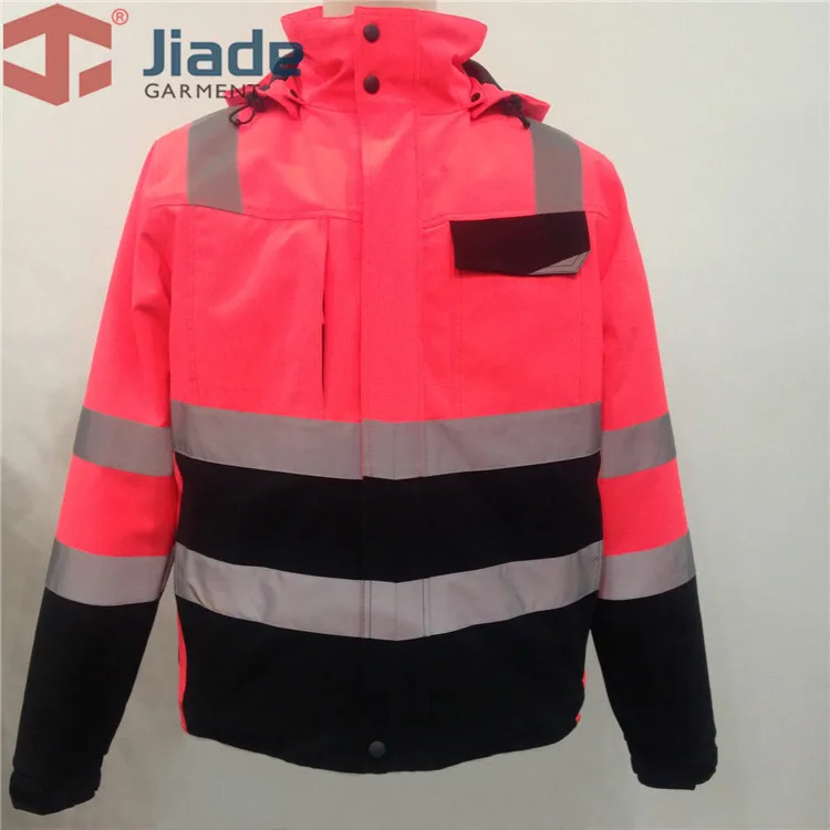 Pink Safety Jacket For Women Two Tone Hi Vis Jacket With Reflective Tapes Waterproof Jacket With
