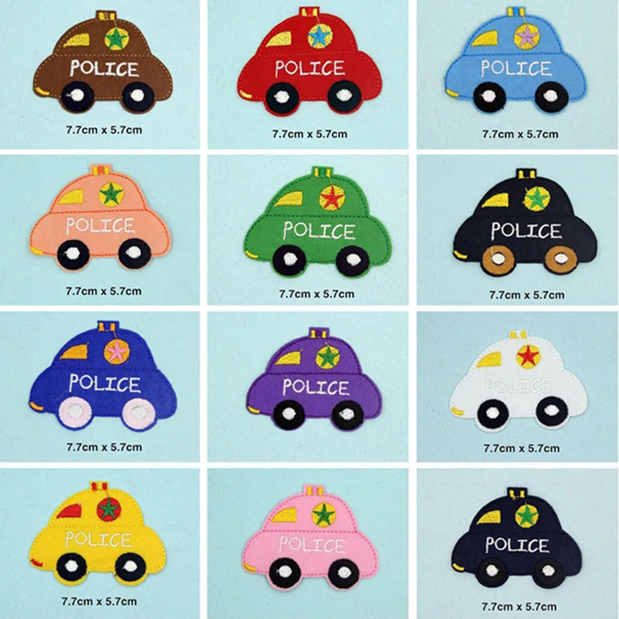 Cute Police Car Patches Cap Shoe Iron On Embroidered Appliques DIY ...
