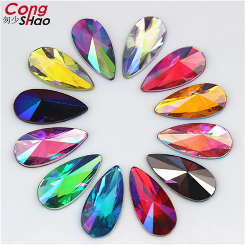 50pcs 9*18mm Tear Drop Shape Acrylic Ab Rhinestones Glue On Flatback ...