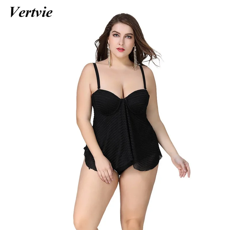 2018 Sexy Balck Mesh Bikini Swimsuit One Piece Low Cut Plus Size Women