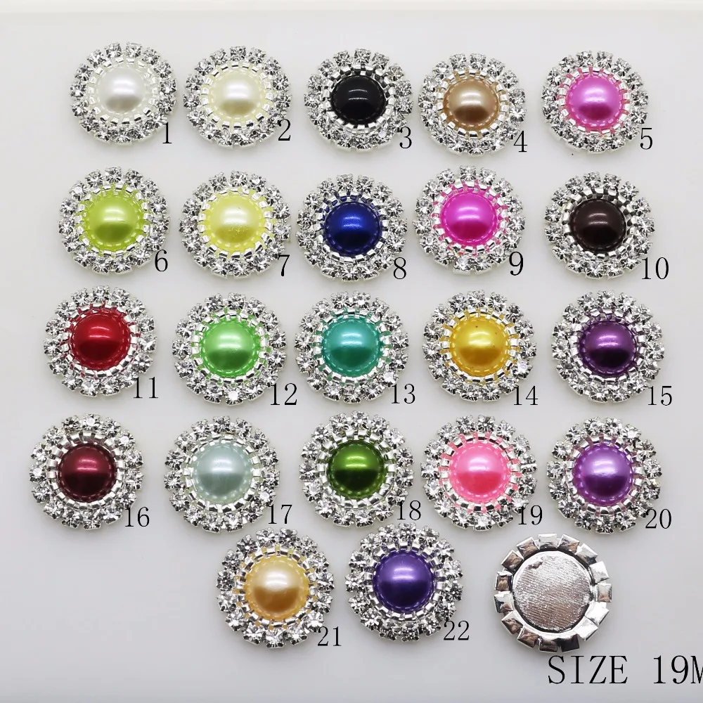 New 10pcs/set 19mm Colorful Round Pearl Buttons Flatback Brooch Crystal ...