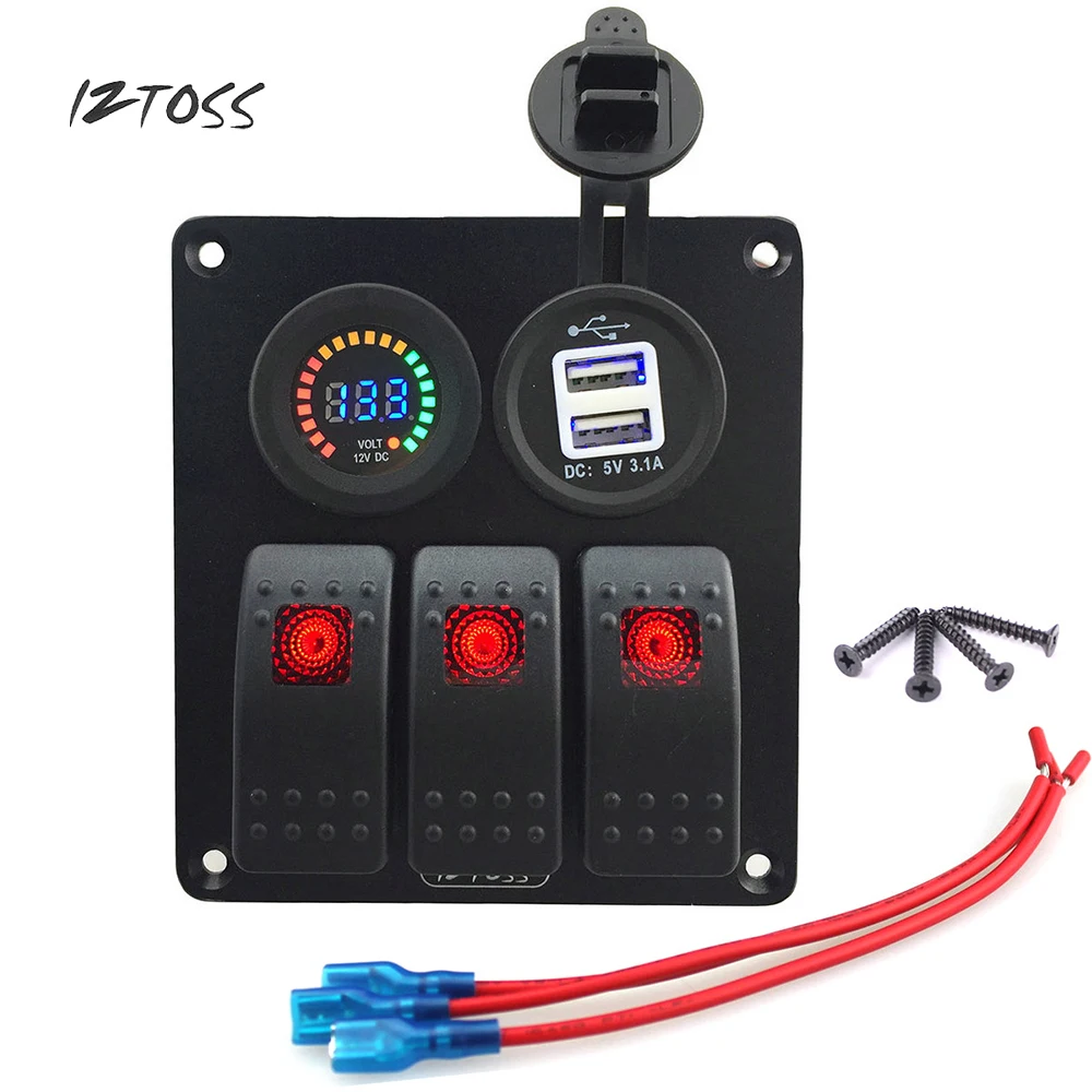 IZTOSS Color LED Switch Panel 3.1A Dual USB Charger Power Socket ...