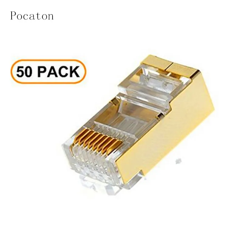 Pocaton New 50 Pack Metal Shielded RJ45 RJ 45 8P8C Network CAT6 Modular ...