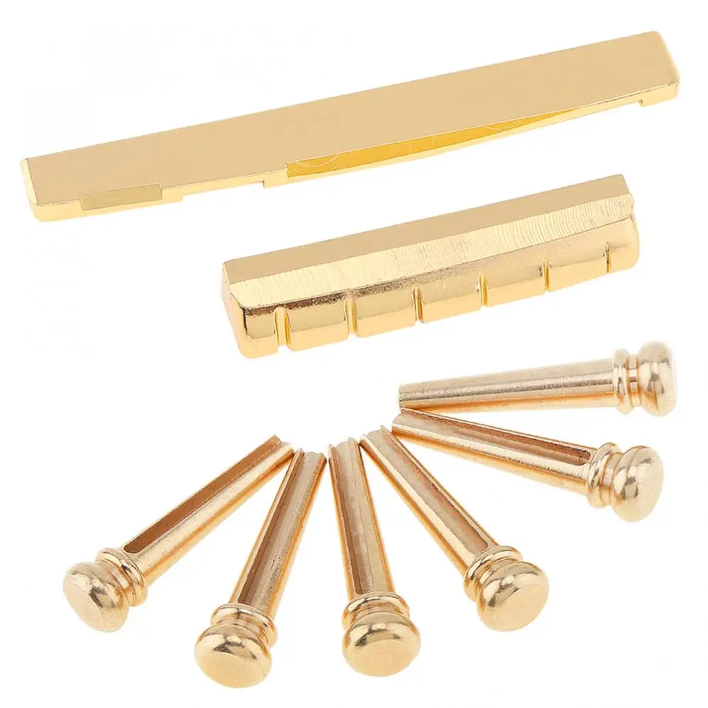 6pcs-Universal-Golden-Brass-Bridge-Pins-Bridge-Nut-Saddle-Set-for-Folk ...