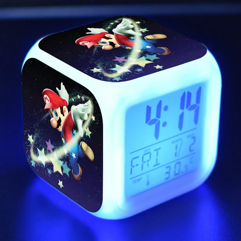 Super Mario Bros Anime Figure Juguetes Alarm Clock PVC Colorful Touch ...