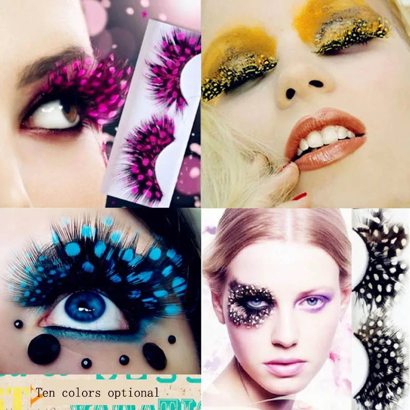 1 Pairs Colorful Makeup False Eyelashes Exaggerated Feathers False ...