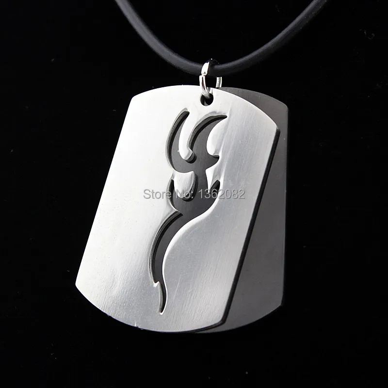 Cool-Men-Black-Silver-Tone-Stainless-Steel-Flame-Dog-Tag-2-in-1-Pendant ...
