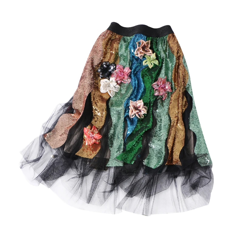 2018 Spring Women High Quality Colorful Sequined Skirts Ladies Shiny ...