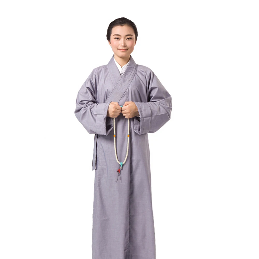 Unisex Grey Long Robe Monk Costume Buddhism Gown Lay Uniform Martial ...