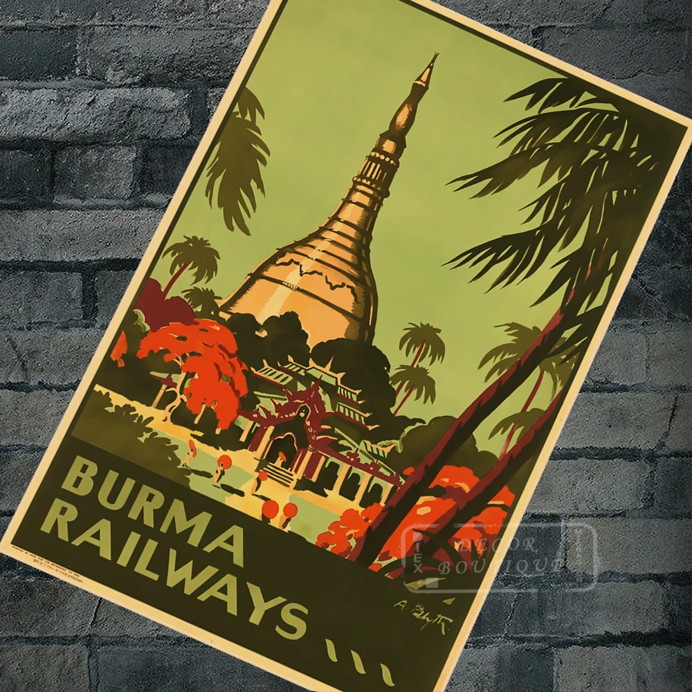 Asia Travel Posters Burma Railways Classic Wall Sticker Canvas ...