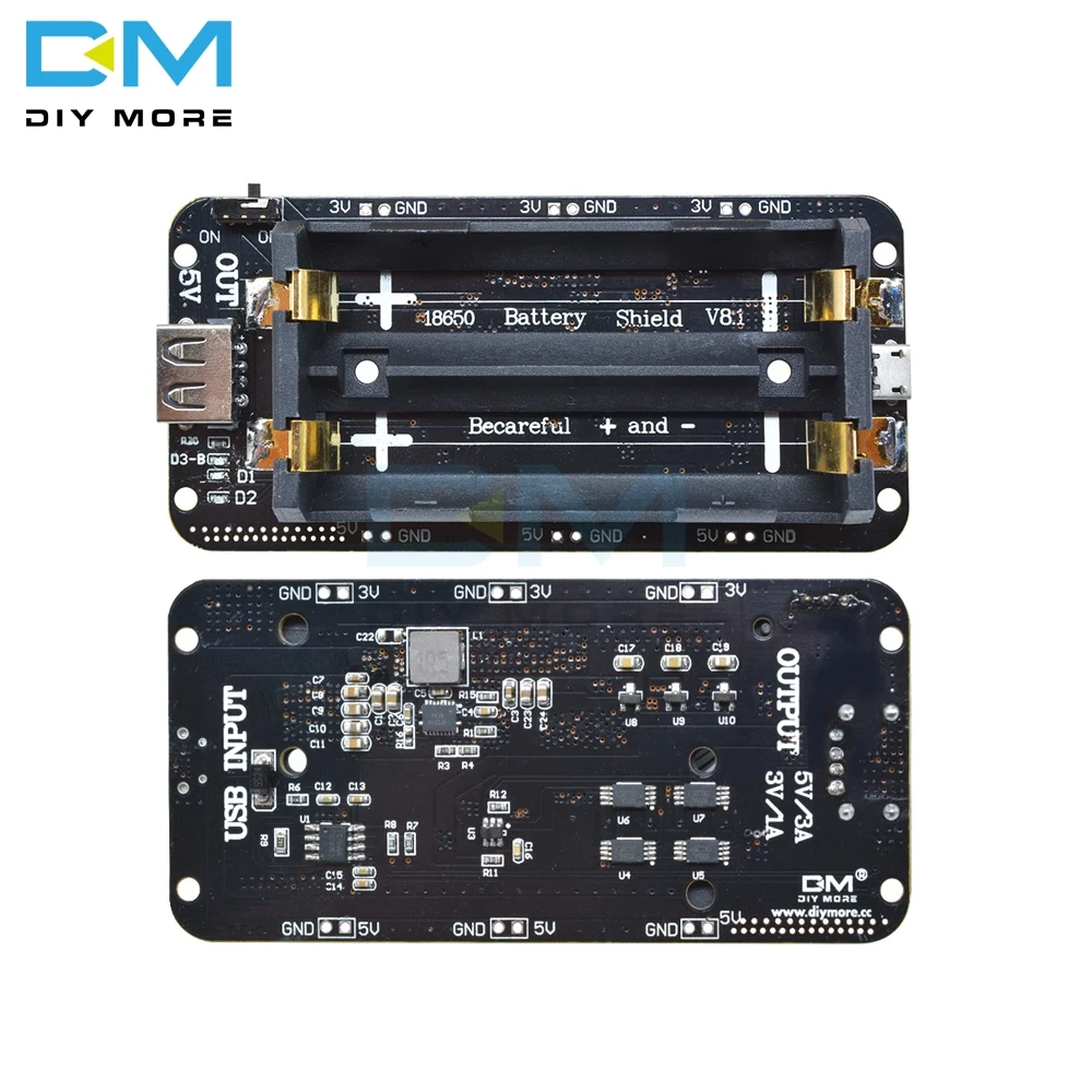 2PCS Double 18650 Lithium Battery Shield V8 5V/3A 3V/1A Mobile Power ...