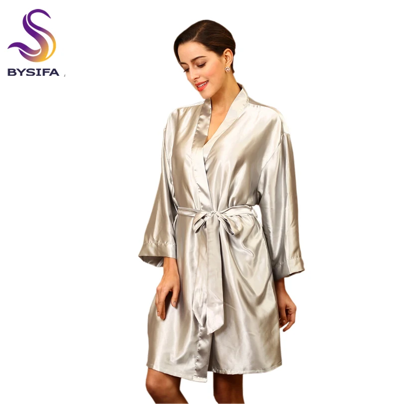 Satin Robes Women Silver | Silver Silk Robes | Lady Silky Robes | Home ...