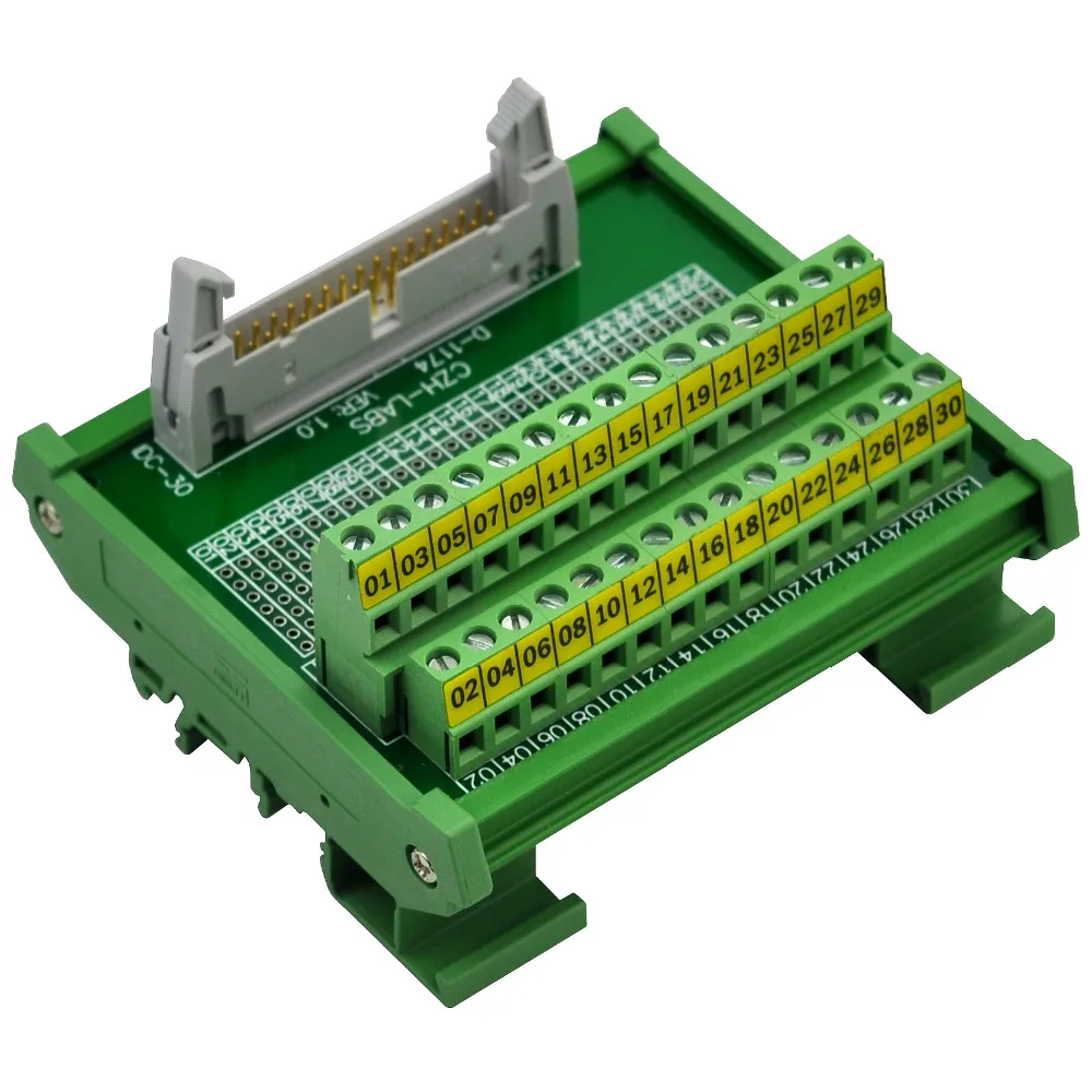 CZH LABS DIN Rail Mount IDC 30 Male Header Connector Breakout Board ...