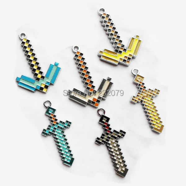 9 Pcs Metal Minecraft Diamond Creeper Sword Pickaxe Model Necklace ...