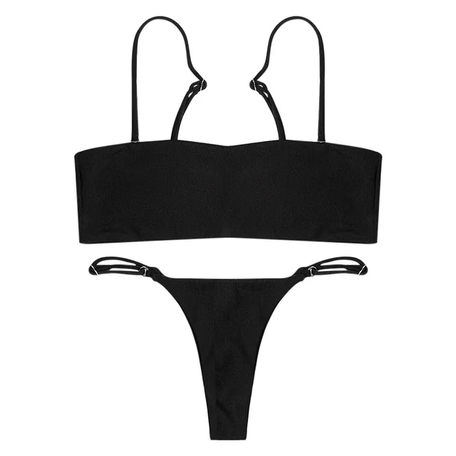 Langstar Bikini Spaghetti Strap Swimwear Women Swimsuit Secy Strapless