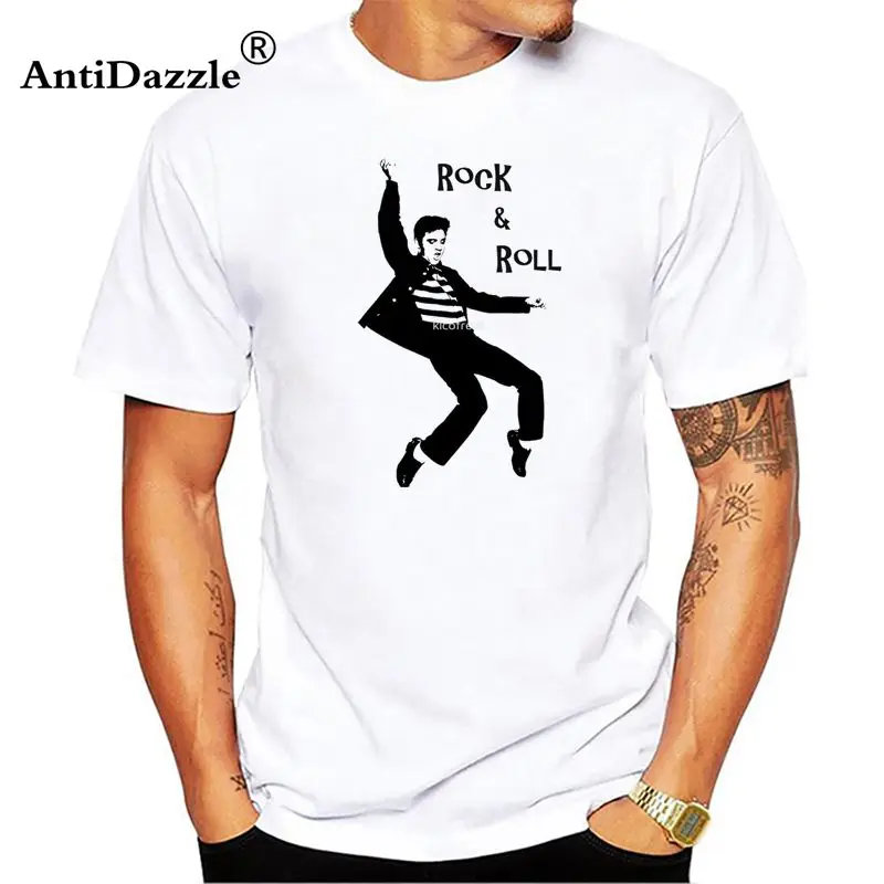 Antidazzle elvis presley camiseta del hombre estrella chico algodón música rock masculina O pop ...