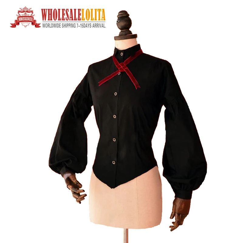 Victorian Edwardian Women Black Vintage Blouse Top Collared Shirt ...
